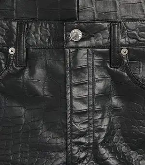 AGOLDE Leather Croc-embossed Arc Wide-leg Jeans - Black
