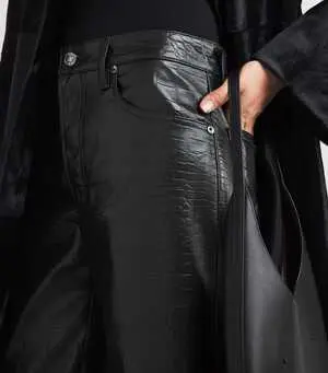 AGOLDE Leather Croc-embossed Arc Wide-leg Jeans - Black
