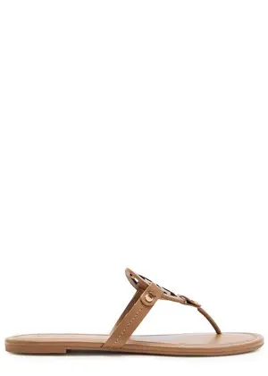 Tory Burch Miller Logo Leather Flip Flops - Tan