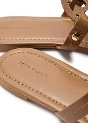 Tory Burch Miller Logo Leather Flip Flops - Tan
