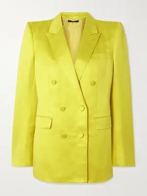 TOM FORD Double-breasted Cotton And Silk-blend Hammered-satin Blazer - Yellow