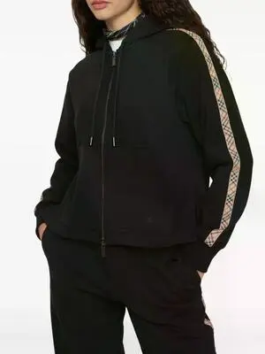 Burberry Checked-trim Zip-up Hoodie - Black