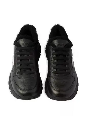 Prada Leather Sneakers With Shearling Lining - Black