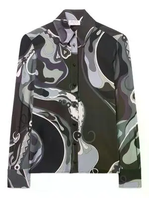 Emilio Pucci Orchidee Print Satin Shirt - Black