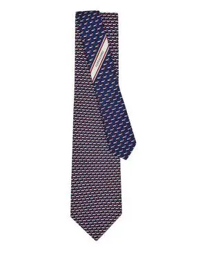 FERRAGAMO Silk Tie With Dachshund Print - Blue