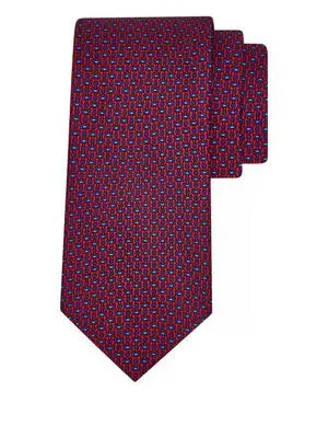 FERRAGAMO Gancini Patterned Silk Neck Tie - Red