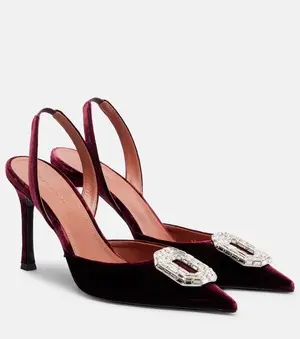 Amina Muaddi Camelia 90 Velvet Slingback Pumps - Burgundy