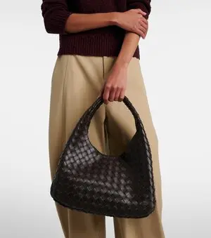 Bottega Veneta Campana Intrecciato Leather Shoulder Bag - Brown