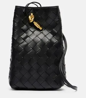 Bottega Veneta Andiamo Intrecciato Leather Phone Pouch - Black