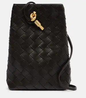 Bottega Veneta Andiamo Intrecciato Leather Phone Pouch - Brown