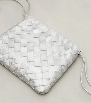 Bottega Veneta Intrecciato Small Metallic Leather Pouch