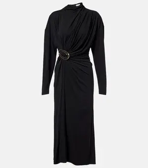 Bottega Veneta Gathered Crêpe Jersey Midi Dress - Black