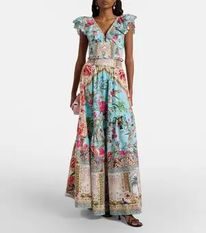 Camilla Embellished Floral Cotton Poplin Maxi Skirt