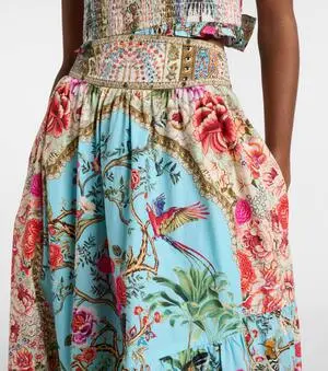 Camilla Embellished Floral Cotton Poplin Maxi Skirt