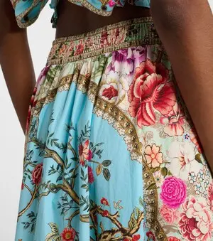 Camilla Embellished Floral Cotton Poplin Maxi Skirt