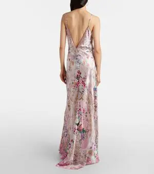 Camilla Embellished Floral Silk Satin Maxi Dress