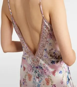 Camilla Embellished Floral Silk Satin Maxi Dress