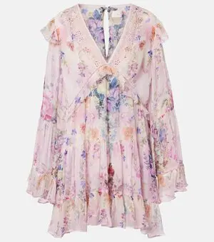 Camilla Embellished Floral Silk Chiffon Minidress - Pink