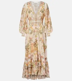 Camilla Embellished Floral Silk Crêpe Maxi Dress - Pink