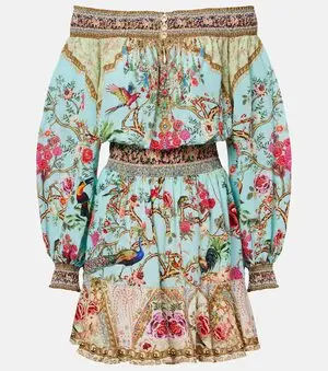 Camilla Embellished Off-shoulder Silk Crêpe Mini Dress - Blue