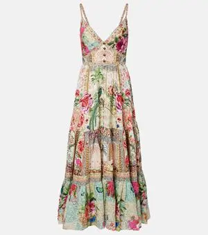 Camilla Embellished Floral Linen Maxi Dress - Multicoloured