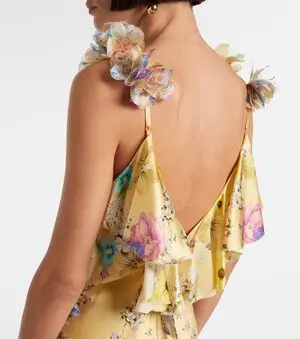 Camilla Embellished Floral Silk Satin Maxi Dress - Yellow