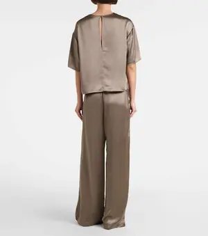 LESET Barb Satin Wide-leg Pants - Brown