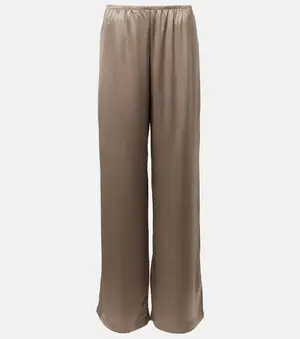 LESET Leset Satin Wide-Leg Pants Brown