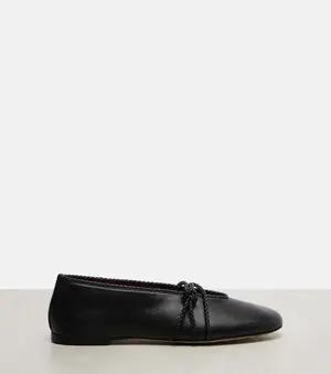 Bottega Veneta Rosa Knot Leather Ballet Flats - Black
