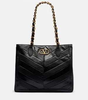 Valentino Garavani Laseine Chevron Leather Tote Bag - Black