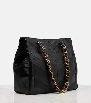Valentino Garavani Laseine Chevron Leather Tote Bag - Black