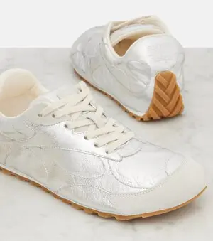 Bottega Veneta Orbit Flash Metallic Leather Sneakers - Silver