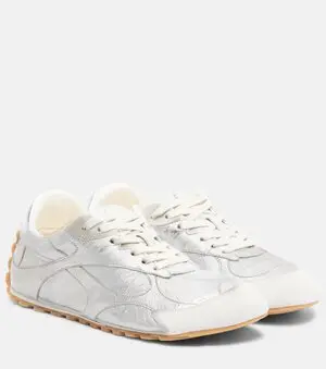 Bottega Veneta Orbit Flash Metallic Leather Sneakers - Silver