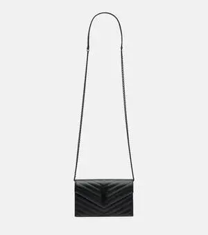 Saint Laurent Cassandre Envelope Small Leather Wallet On Chain - Black