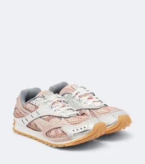 Bottega Veneta Orbit Lace-up Sneakers In Tufo Suede And Fabric - Pink