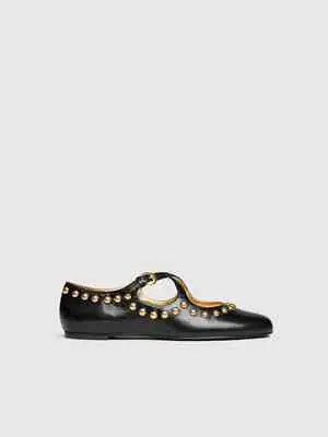 REFORMATION Salome Leather Ballet Flats - Black Leather
