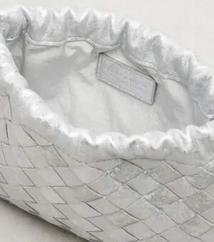 Bottega Veneta Intrecciato Small Metallic Leather Pouch - Silver