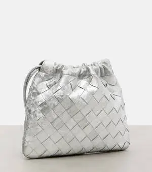 Bottega Veneta Intrecciato Small Metallic Leather Pouch - Silver
