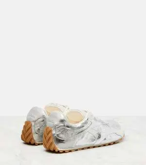 Bottega Veneta Orbit Flash Metallic Leather Sneakers - Silver