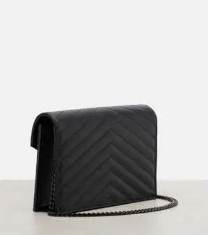 Saint Laurent Cassandre Envelope Small Leather Wallet On Chain - Black