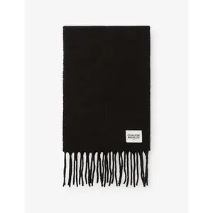 Claudie Pierlot Fringed Logo-tag Wool And Alpaca-blend Scarf - Black