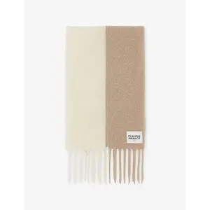 Claudie Pierlot Fringed Logo-tag Wool And Alpaca-blend Scarf - Dual-color