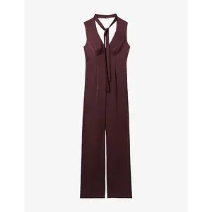 Claudie Pierlot Sleeveless Tie-neck Jumpsuit - Aubergine
