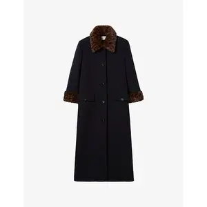 Claudie Pierlot Long Leopard-collar Wool-blend Coat