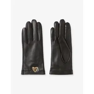 Claudie Pierlot Heart-embellished Leather Gloves - Black