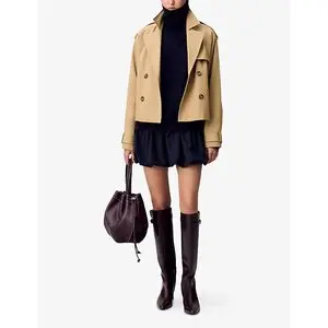 Claudie Pierlot Open-collar Relaxed-fit Cotton Trench Jacket - Camel