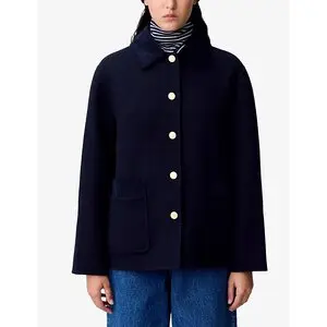 Claudie Pierlot Cropped Wool-blend Coat With Pockets - Navy