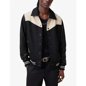 ALLSAINTS Endleton Contrast-panel Leather And Woven Bomber Jacket - Black/ecru Whi