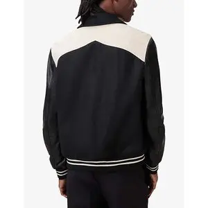ALLSAINTS Endleton Contrast-panel Leather And Woven Bomber Jacket - Black/ecru Whi