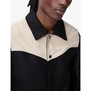 ALLSAINTS Endleton Contrast-panel Leather And Woven Bomber Jacket - Black/ecru Whi